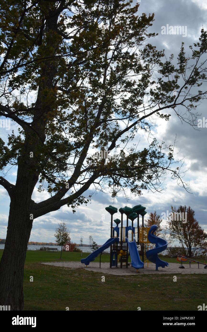 Northern Ontario storm in autumn with empty playground Stock Photo - Alamy
