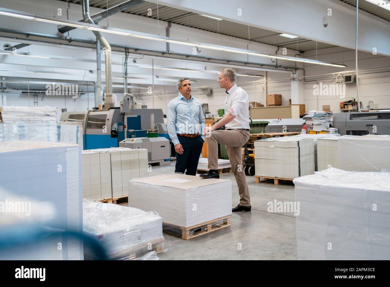 Two colleagues talking in a factory Stock Photo - Alamy
