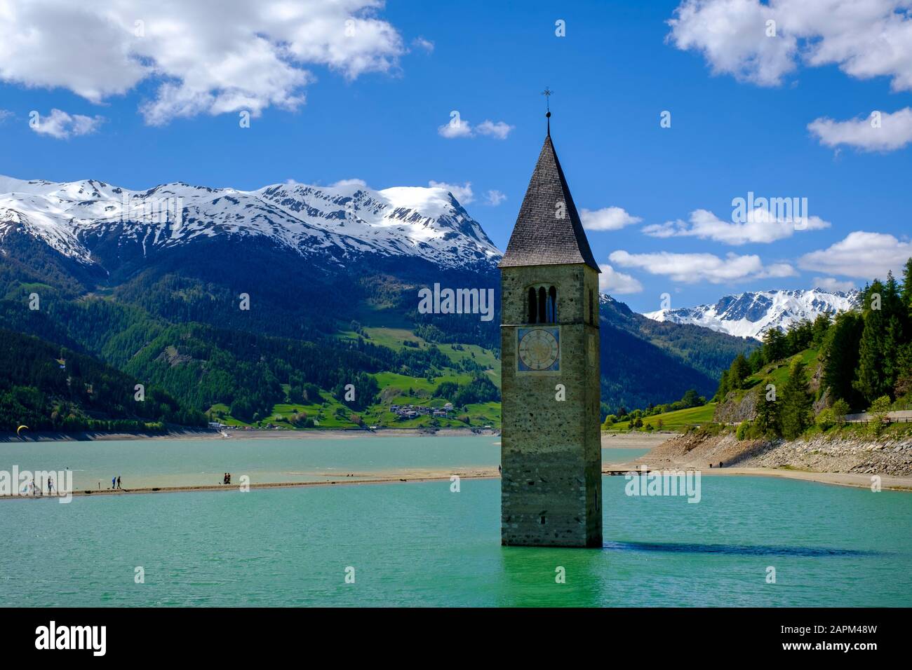Stausee, Reschensee, Lago di Resia, Kirchturm im See, Graun im ...