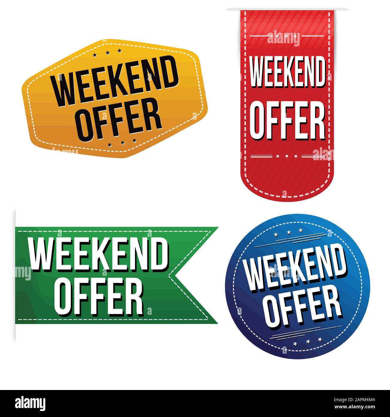 Weekend offer sticker or label set on white background, vector ...
