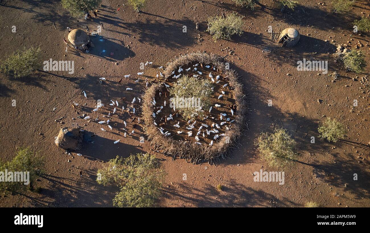 Aerial view of a Himba tribe village around Opuwo, Namibia Stock Photo ...