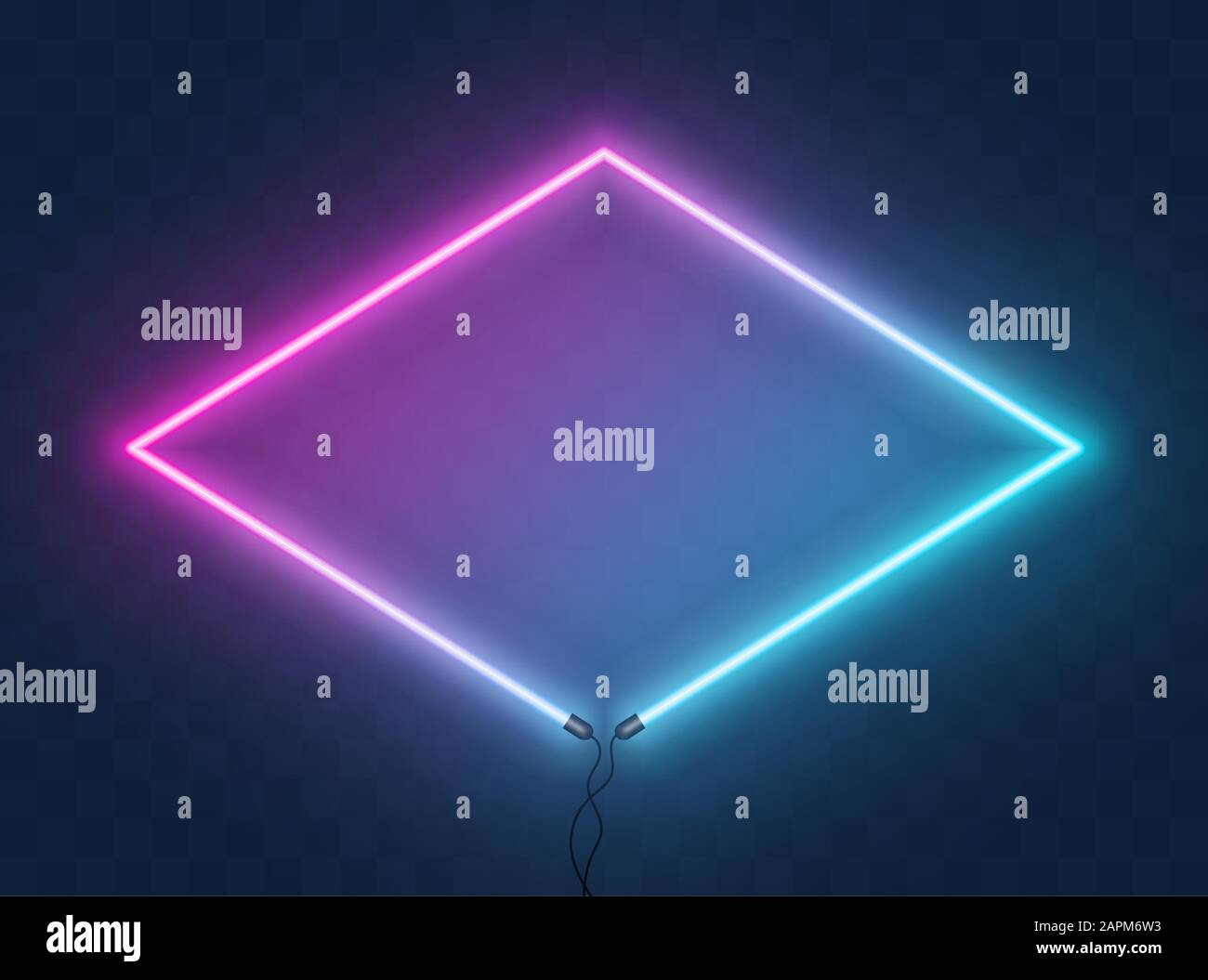 Neon rhombus frame or neon lights border with wire. Retrowave vector ...