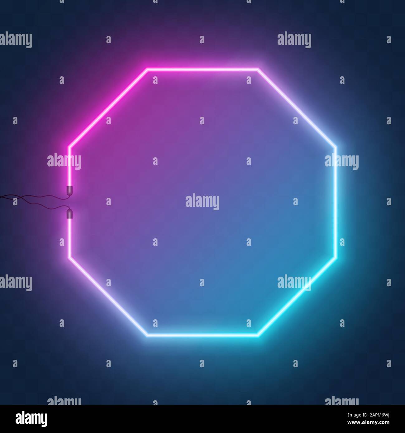 Neon octagon frame, border with wire. Neon lights sign. Vector abstract ...