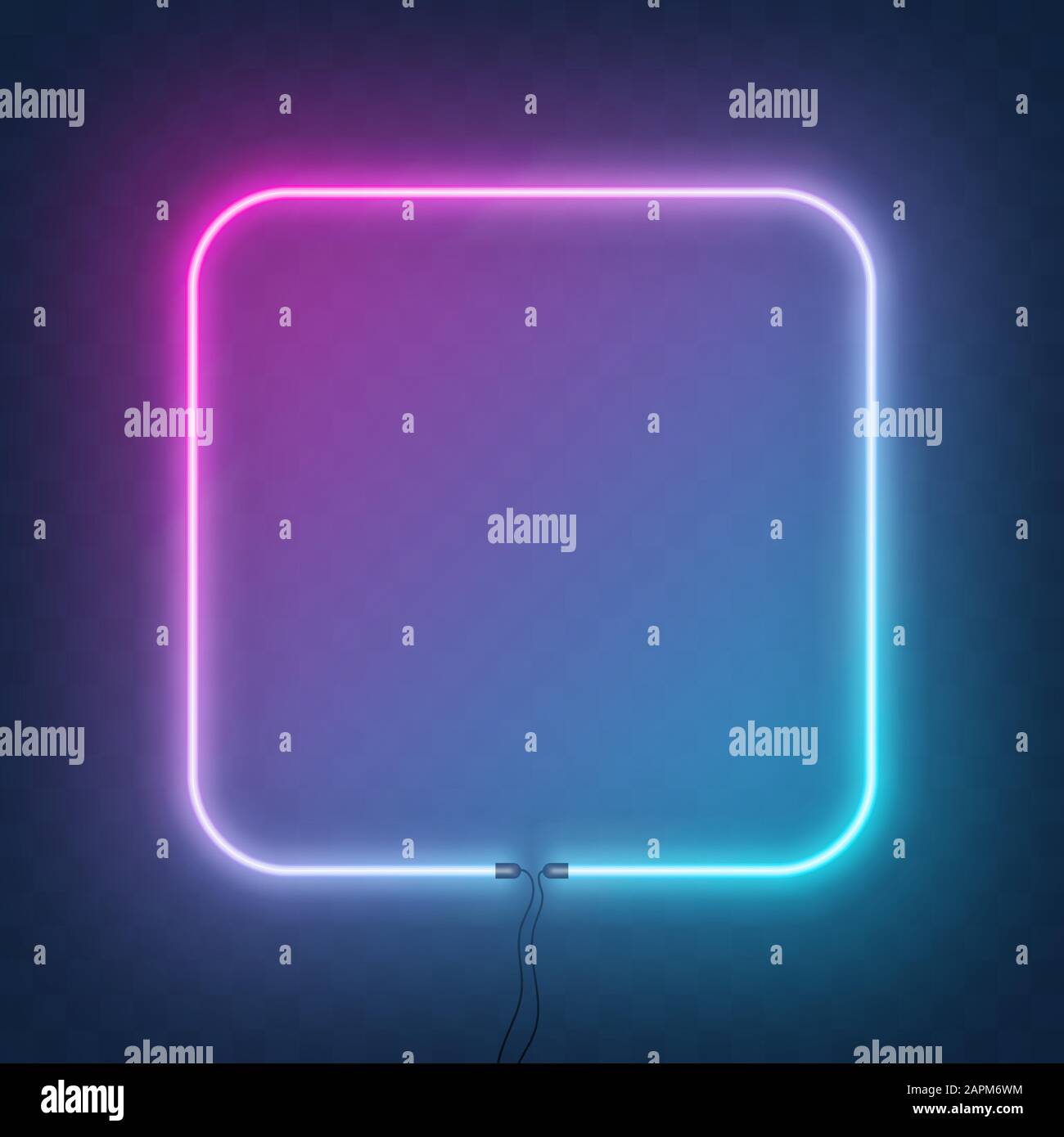 Neon square frame, border with wire. Neon lights sign. Vector abstract ...