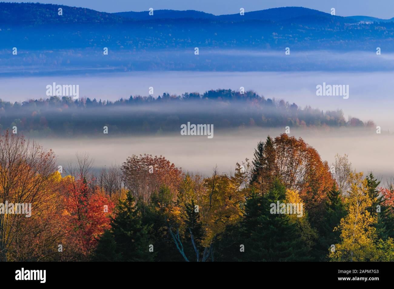 Morning sunrise during fall foliage season, Stowe, Vermont, USA Stock ...