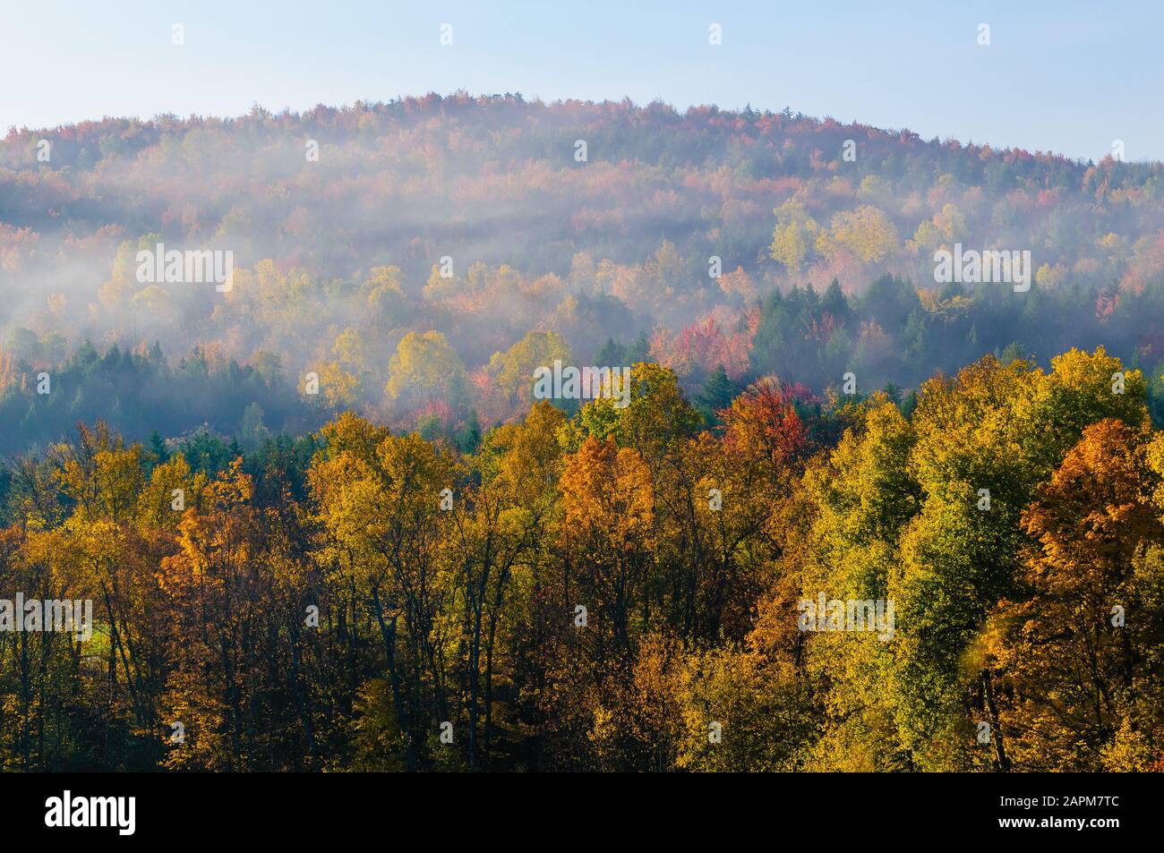 Morning sunrise during fall foliage season, Stowe, Vermont, USA Stock ...