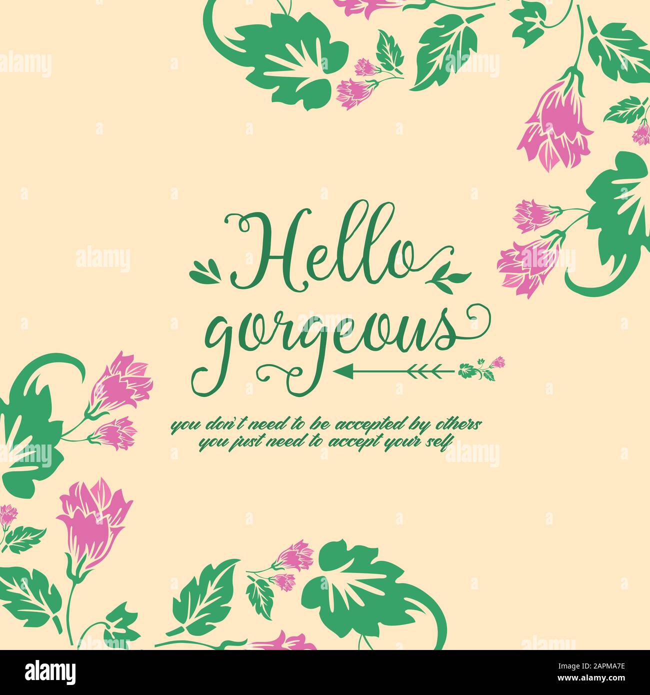 Beautiful Pattern of leaf and pink flower frame, for unique hello ...