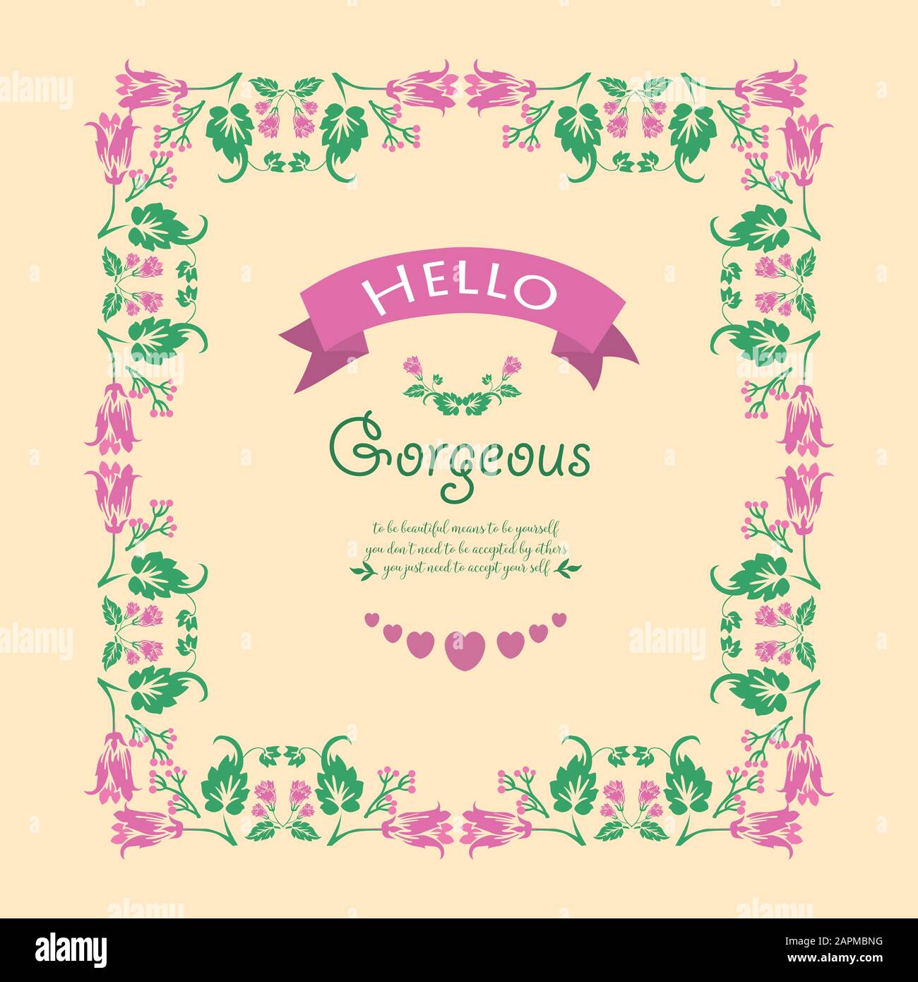 Ornament leaf and pink floral frame, for hello gorgeous poster ...