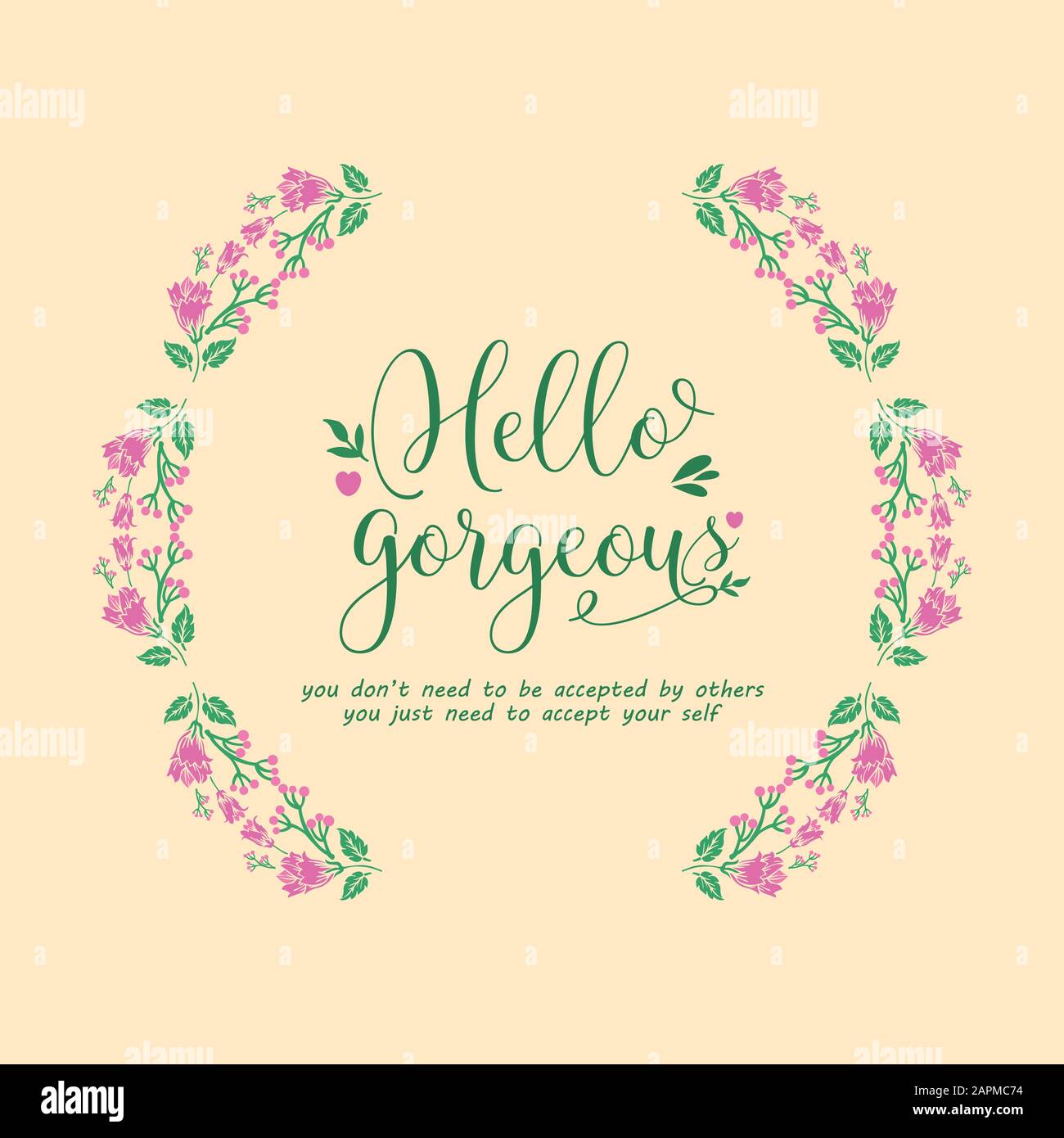 Element art design of leaves and pink wreath, for hello gorgeous poster ...