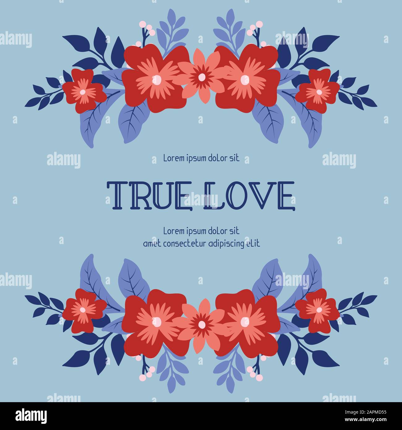 Romantic true love greeting card template design, with unique leaf and ...