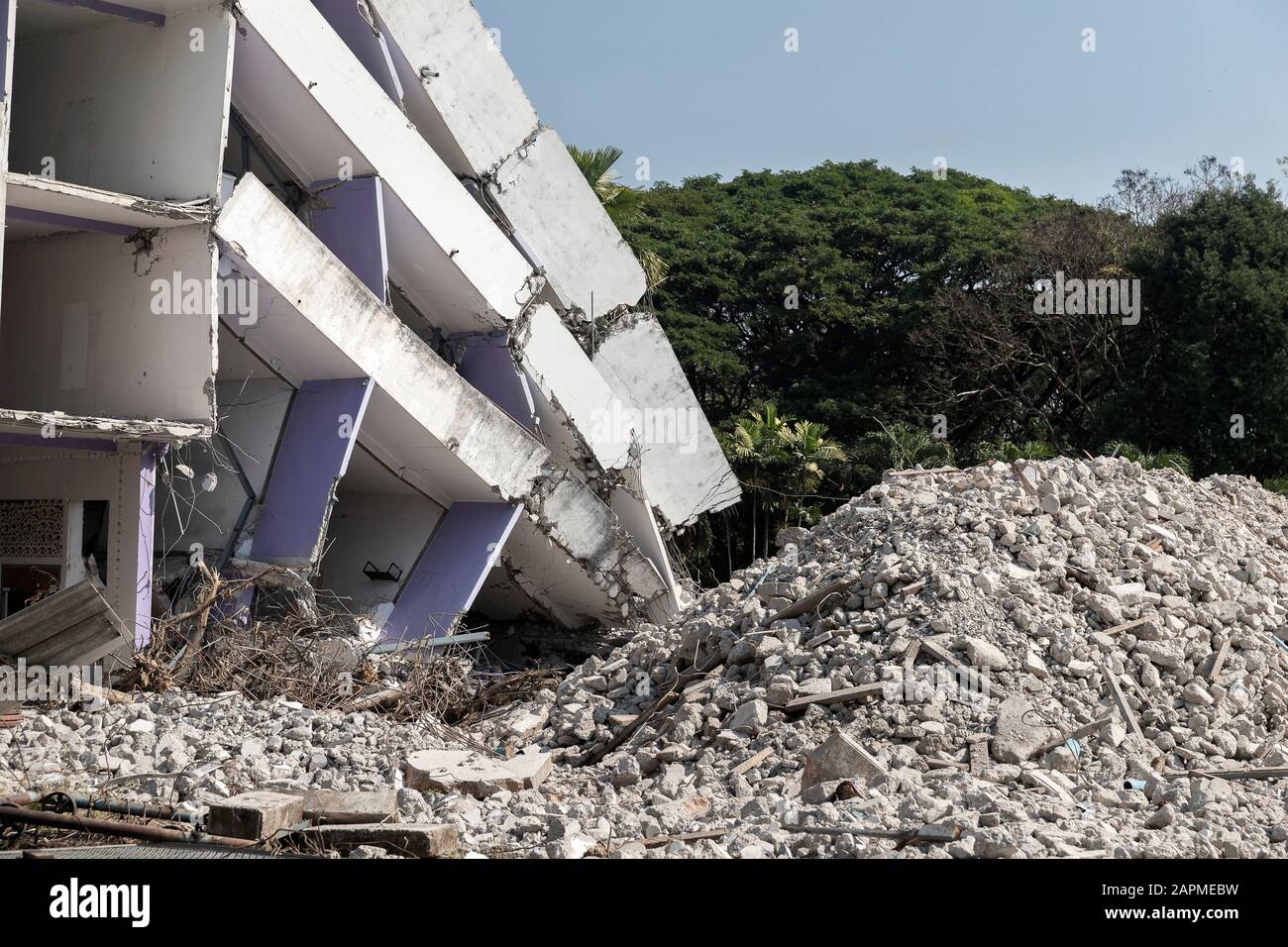 Debris and destroyed building that collapsed from the earthquake Stock ...