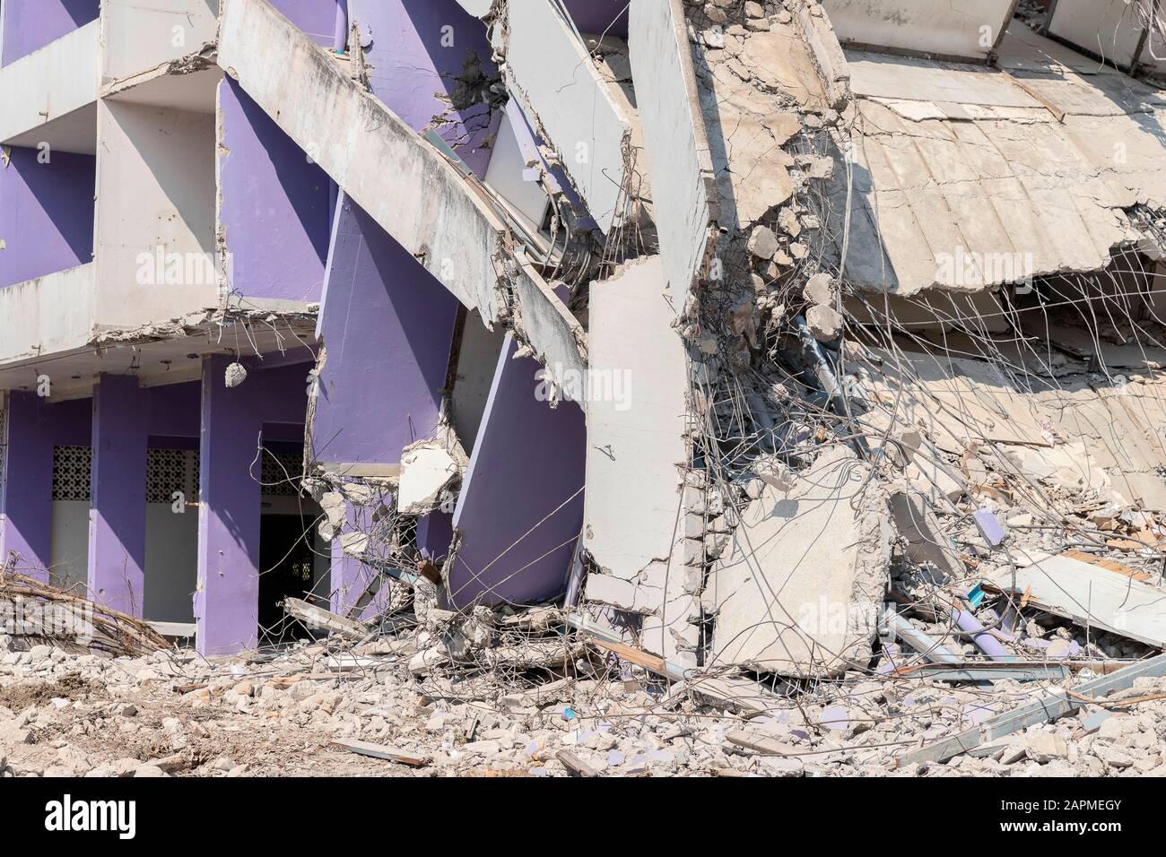 Debris and destroyed building that collapsed from the earthquake Stock ...