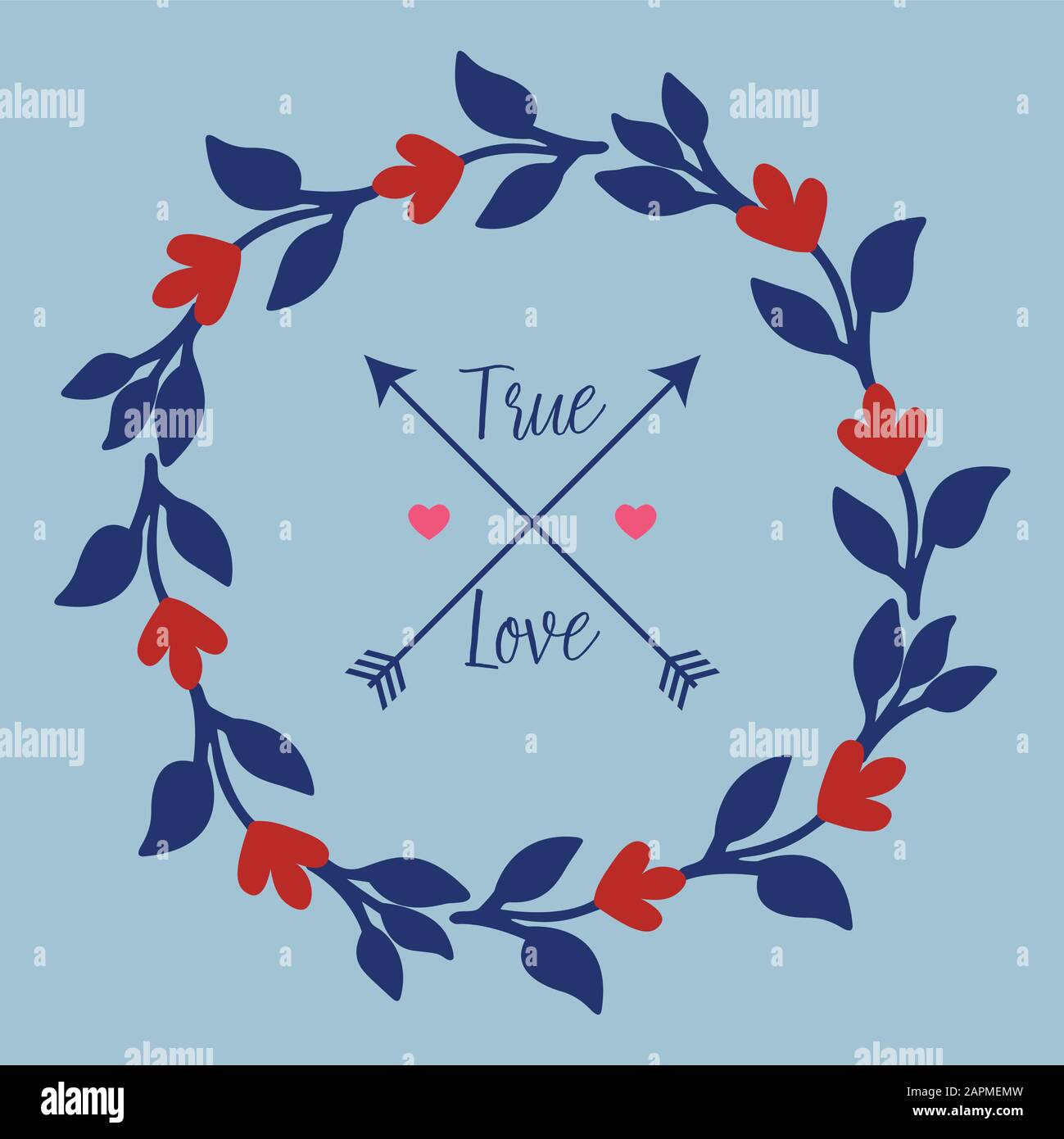 Unique card design, with red wreath frame, for true love romantic ...
