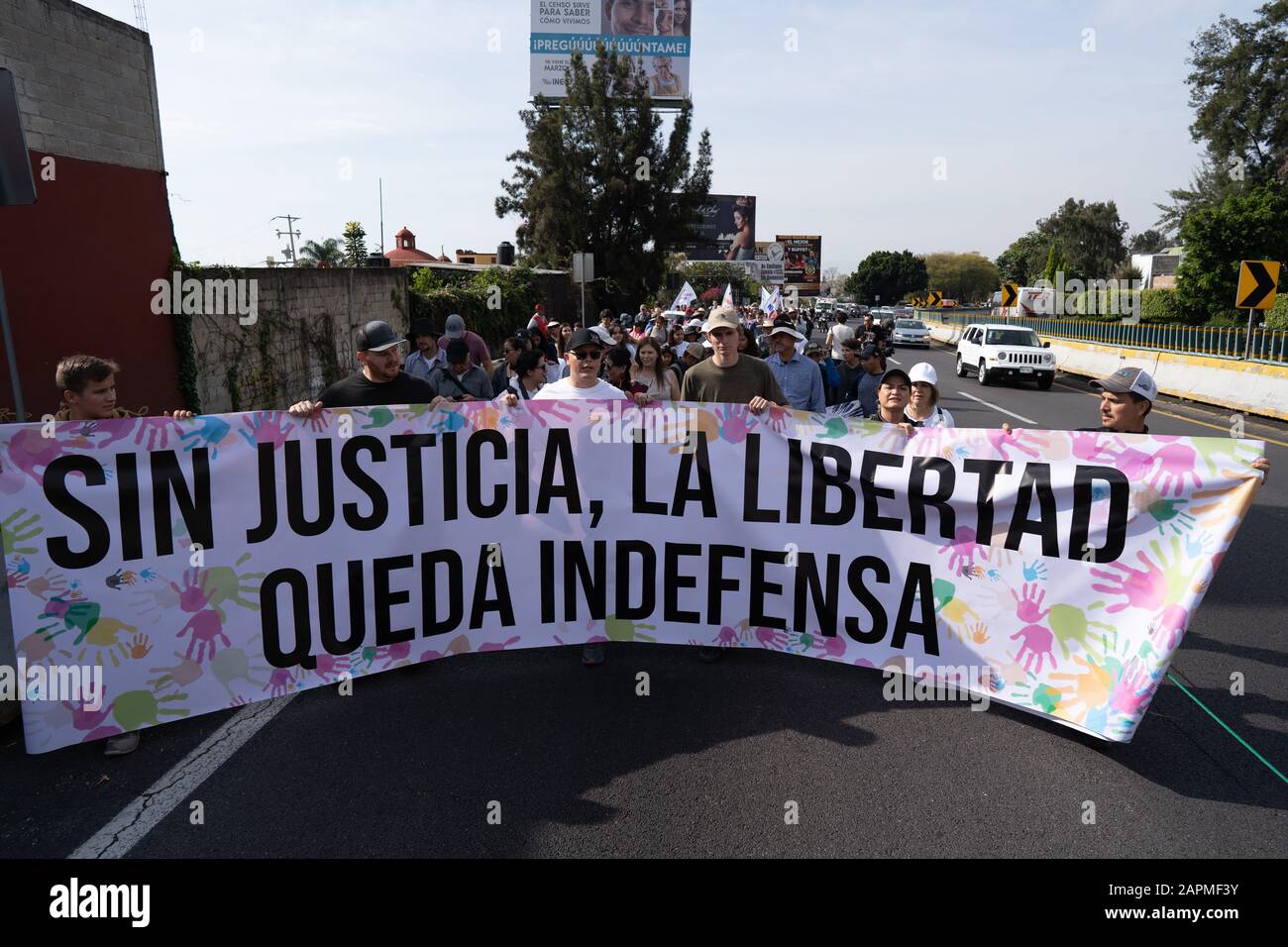 Cuernavaca, Mexico. 23rd Jan, 2020. Homar LeBaron and other marchers ...