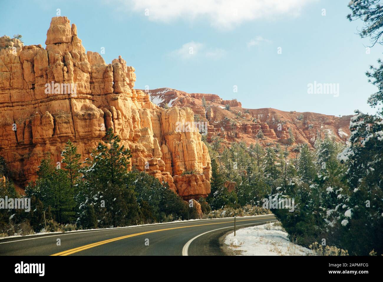 Scenic byway on Highway 14 through Cedar Canyon toward Cedar Breaks and ...