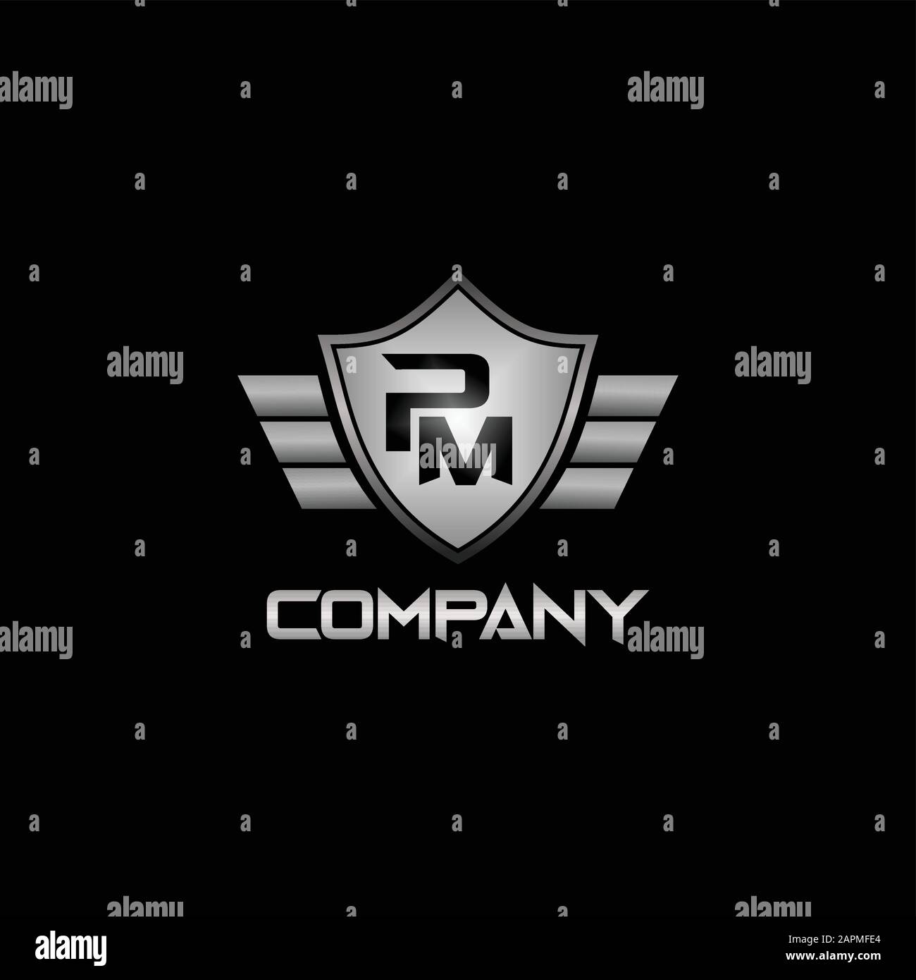 Letter PM Alphabetic Logo Design Template with Shield and Wings Element ...
