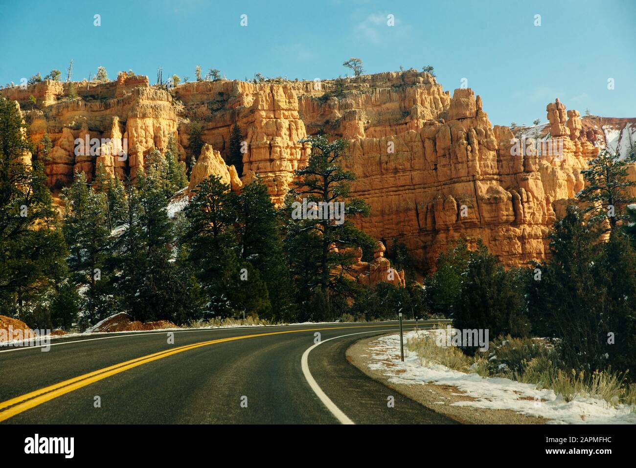 Scenic byway on Highway 14 through Cedar Canyon toward Cedar Breaks and ...
