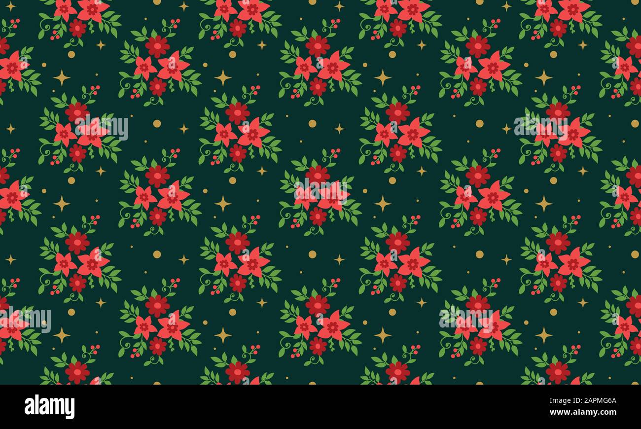 Christmas Flower pattern background, with simple of leaf and red flower ...