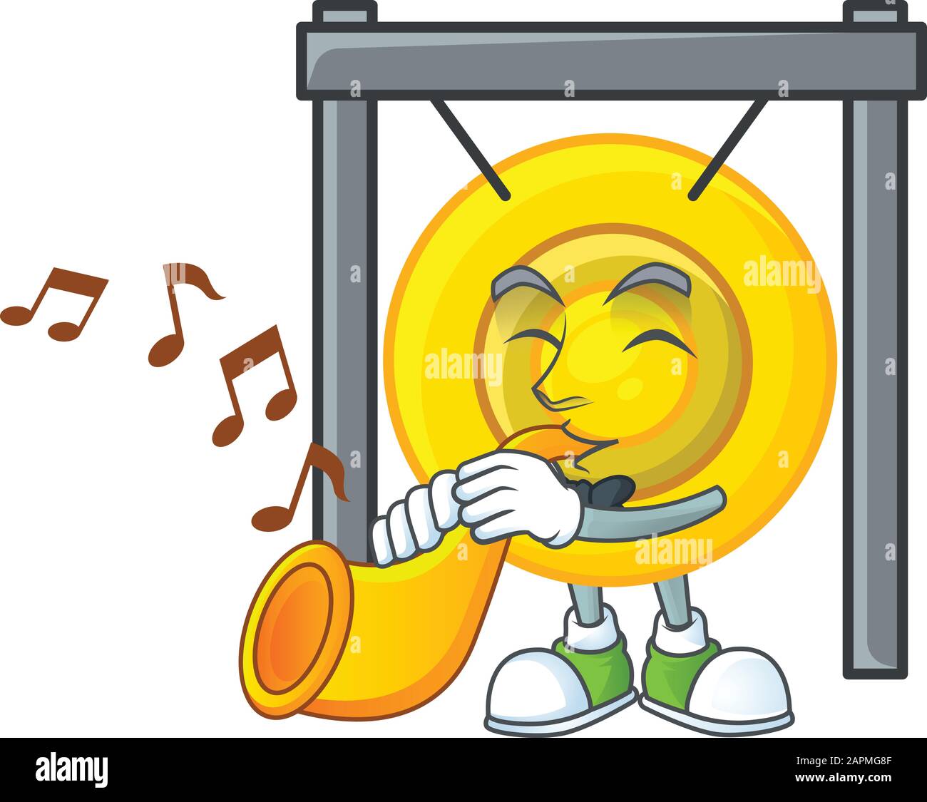 cartoon character style of chinese gong performance with trumpet Stock ...