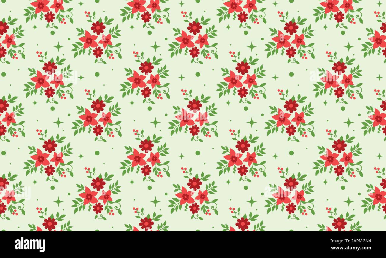Christmas Flower pattern background, with simple of leaf and red flower ...