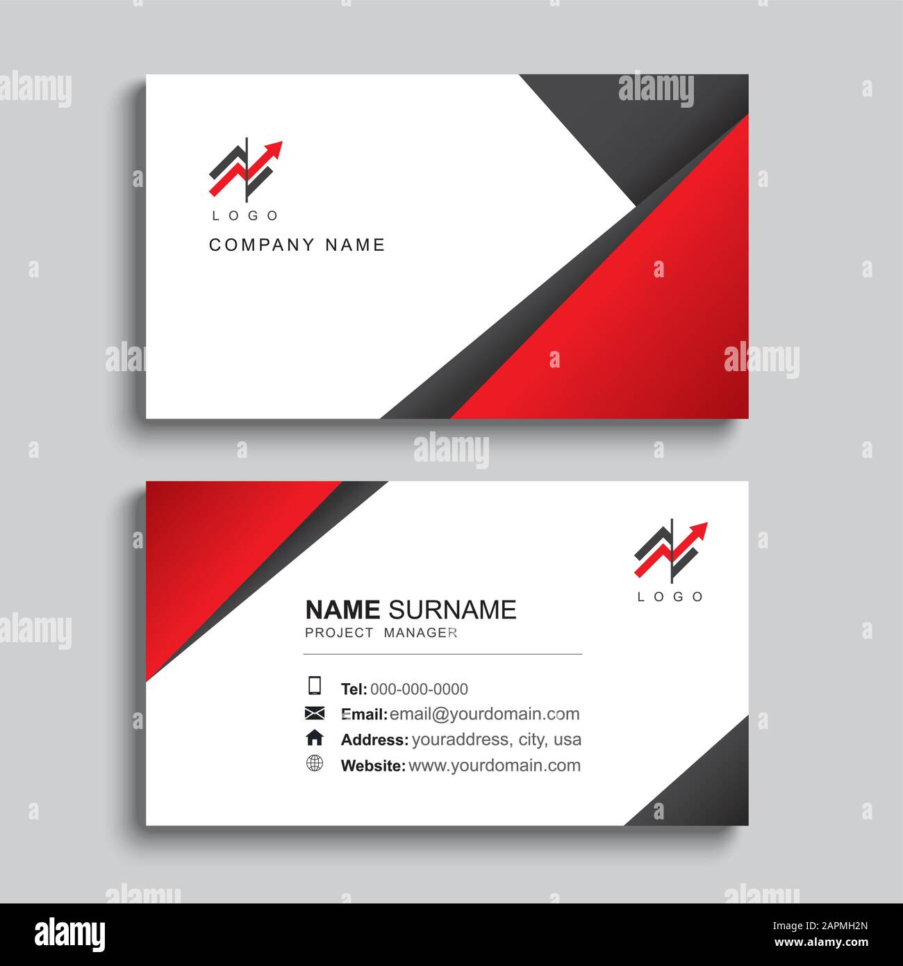 Minimal business card print template design. Black and red color simple ...