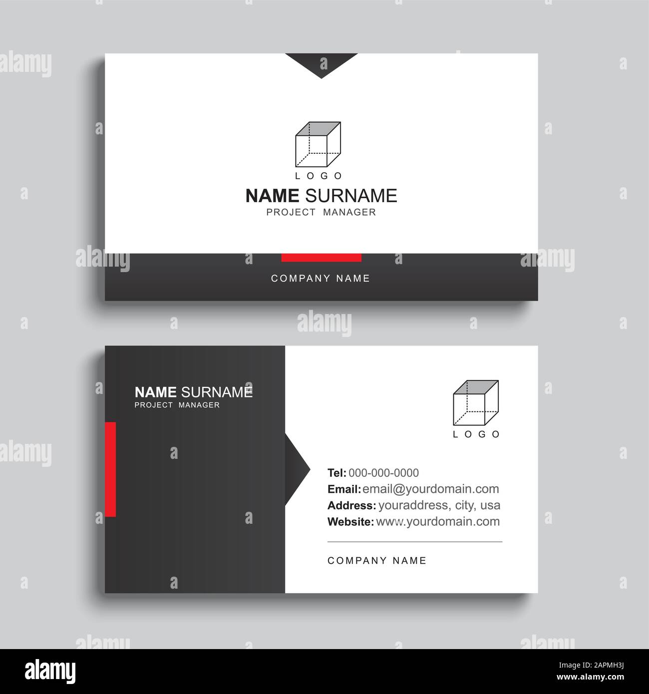 Minimal business card print template design. Black and red color simple ...
