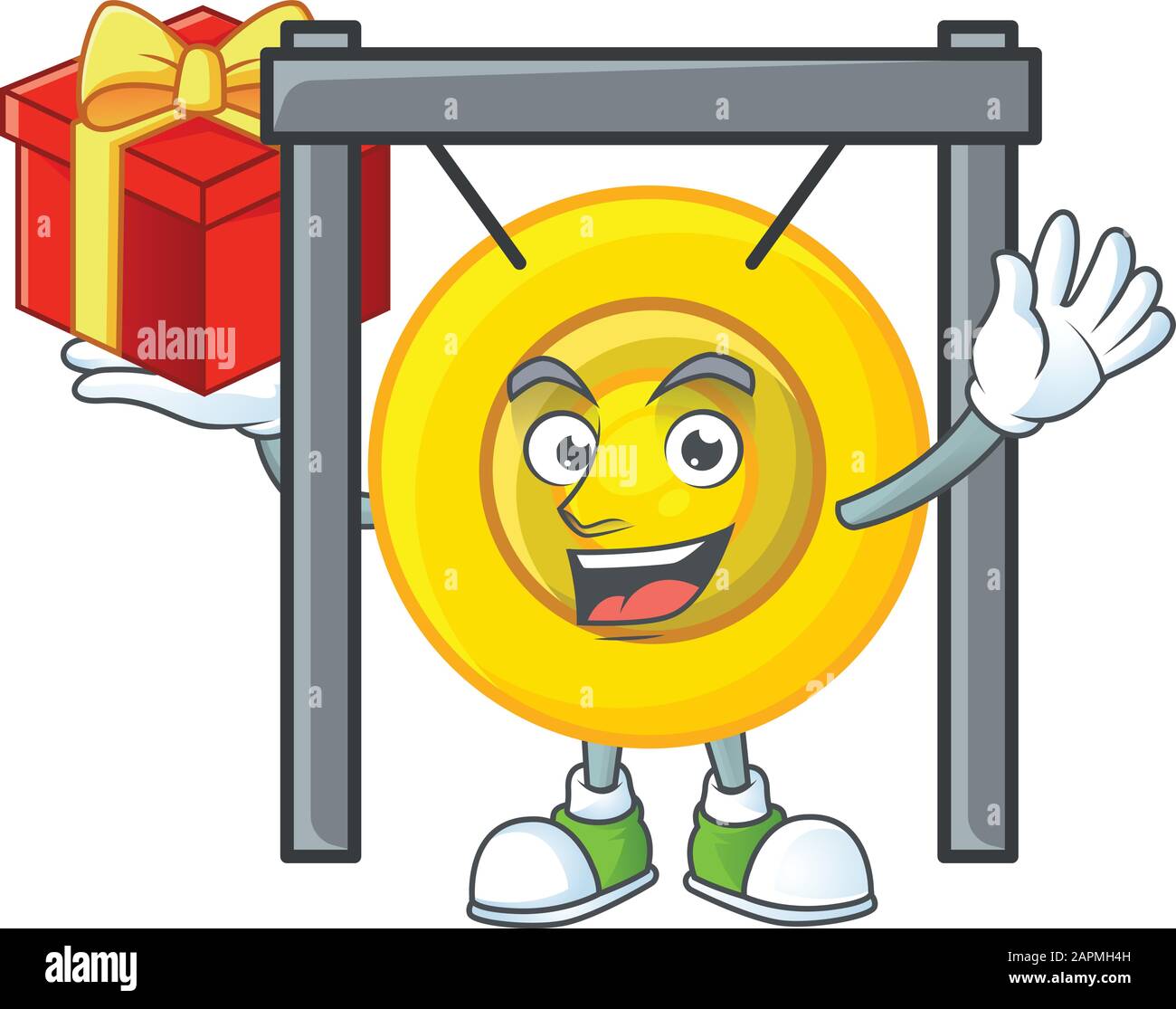 Happy face chinese gong cartoon character having a box of gift Stock ...