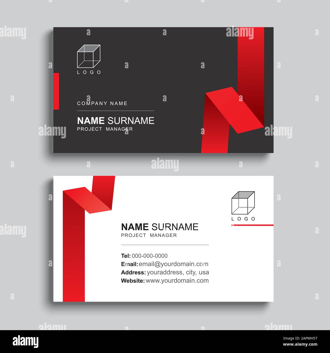 Minimal business card print template design. Black and red color simple ...