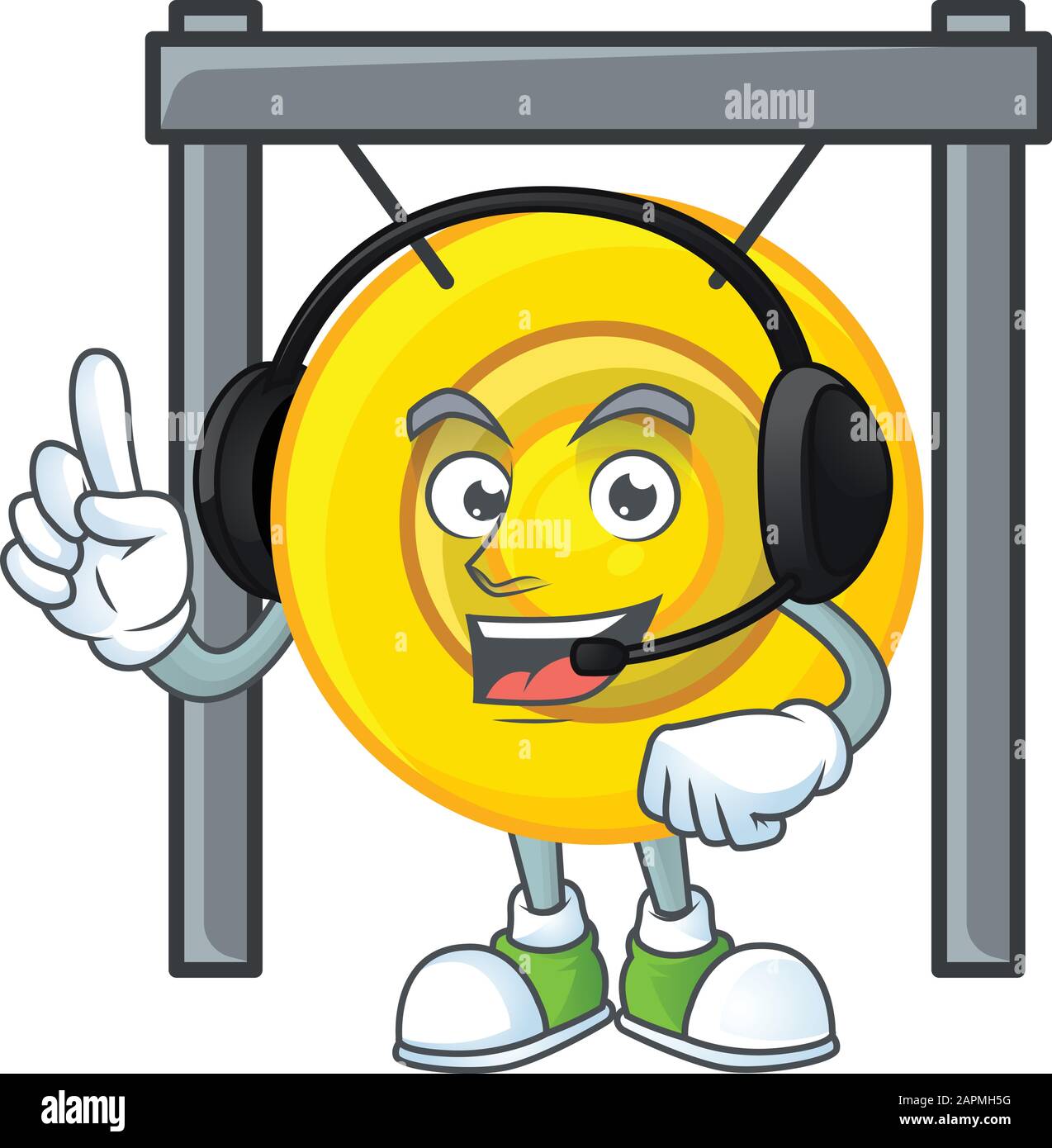 Smiley chinese gong cartoon character design wearing headphone Stock ...