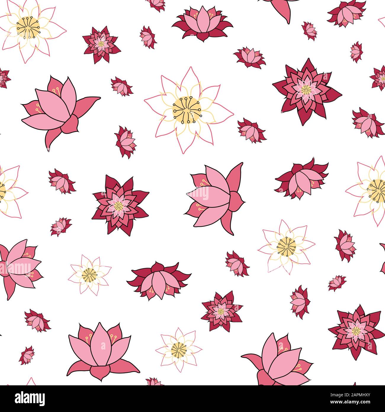 Lovely Lotus flowers in various stages of open, repeat seamless vector ...