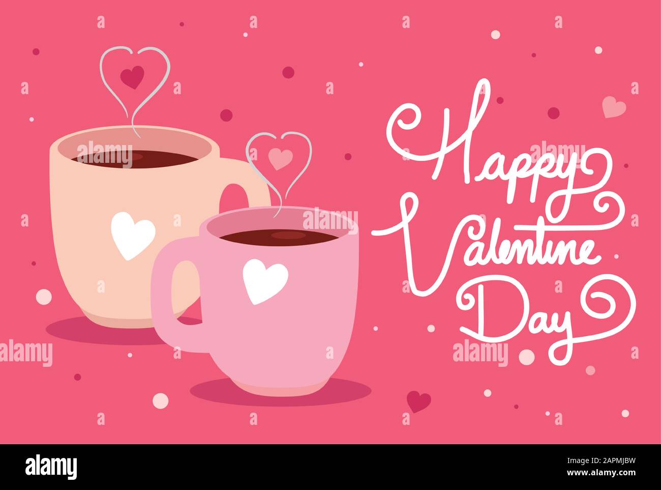 happy valentines day card with cups coffee and hearts Stock Vector ...