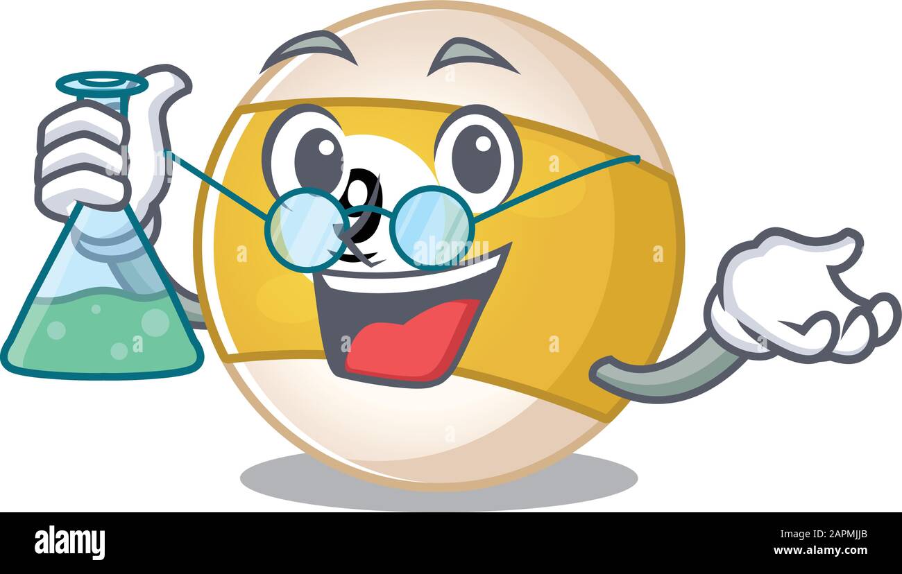 Smart Professor billiard ball cartoon character with glass tube Stock ...