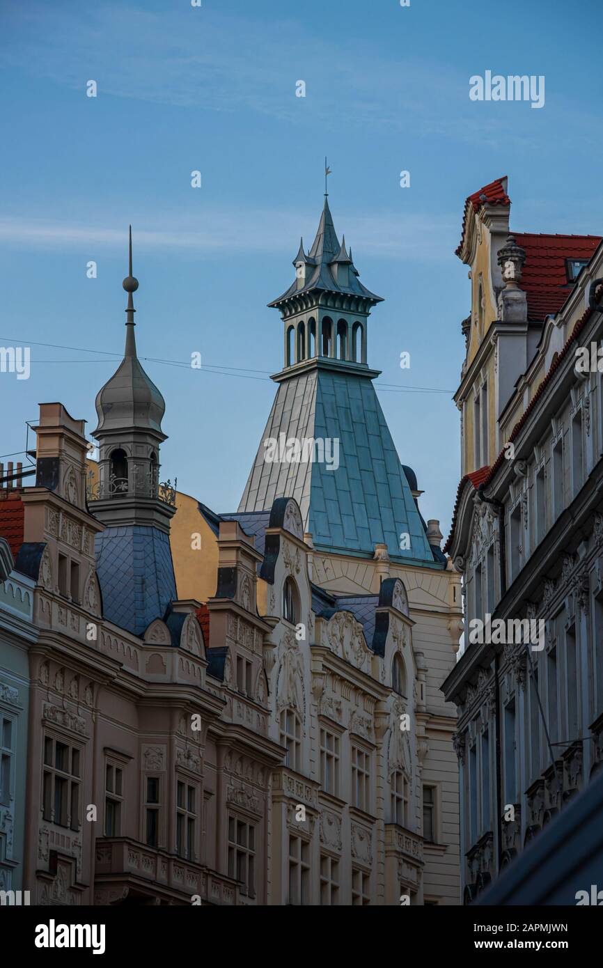 Beautiful rooftops street in Prague city Stock Photo - Alamy