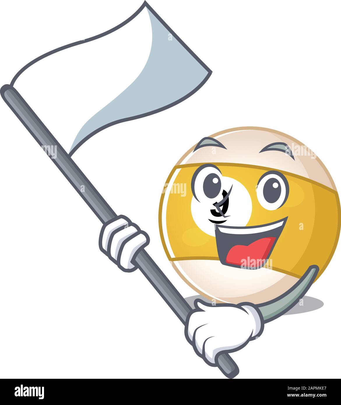 Funny billiard ball cartoon character style holding a standing flag ...