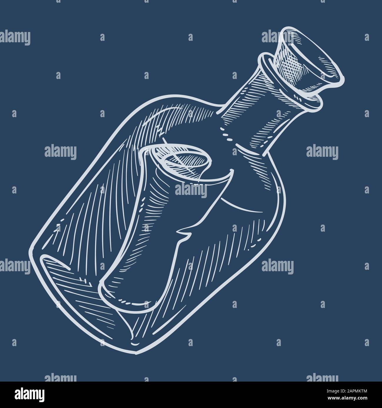 Bottle with note isolated sketch or chalk drawing, marine symbol Stock ...