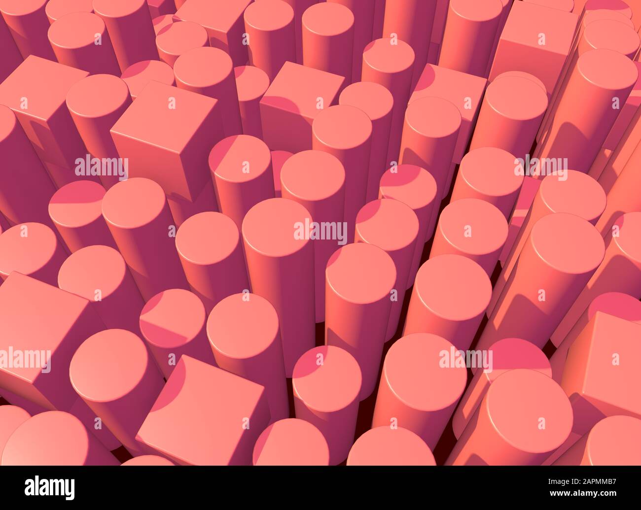 Abstract background with living coral colored pillars structure ...