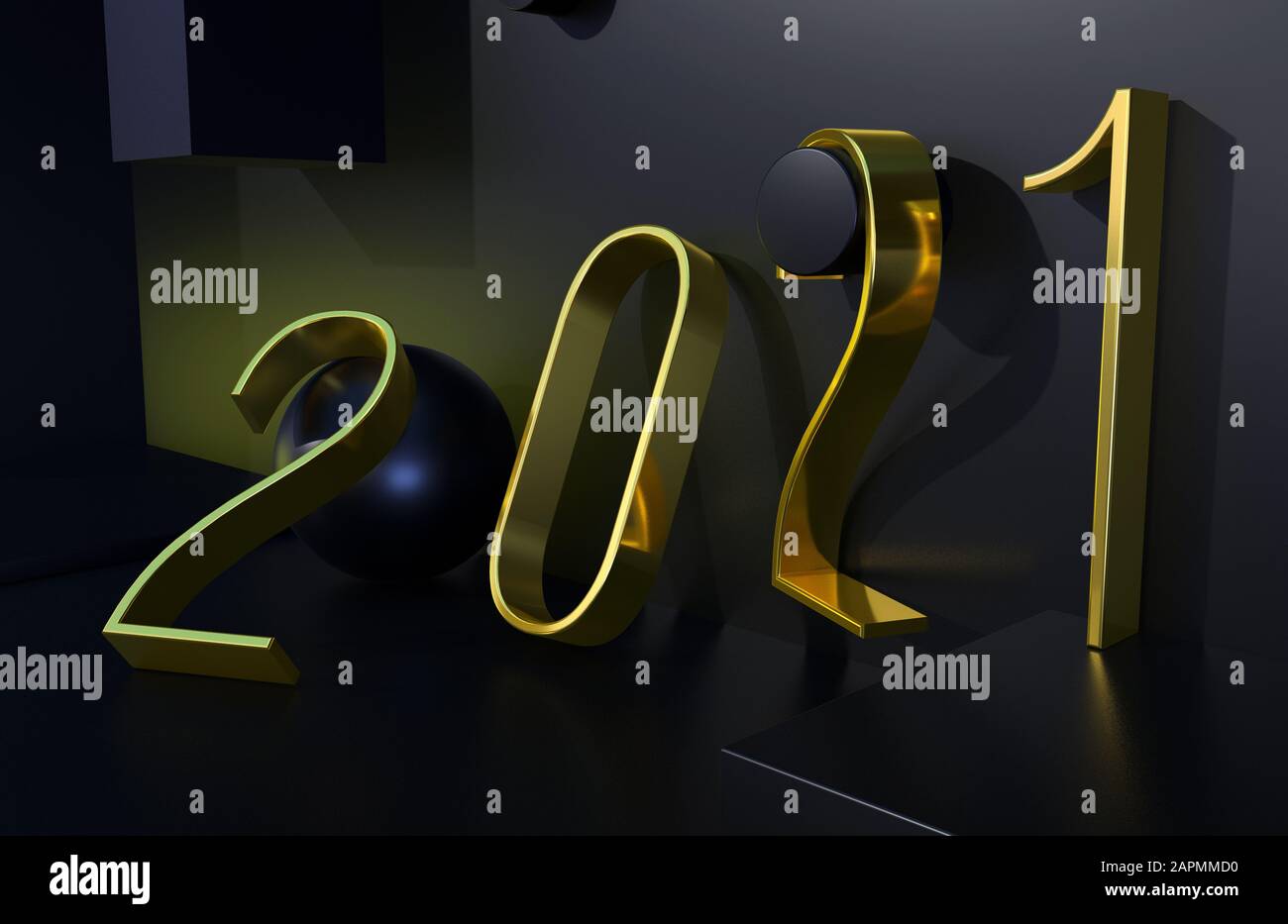 2021 year golden sign with black background. 3D illustration Stock ...