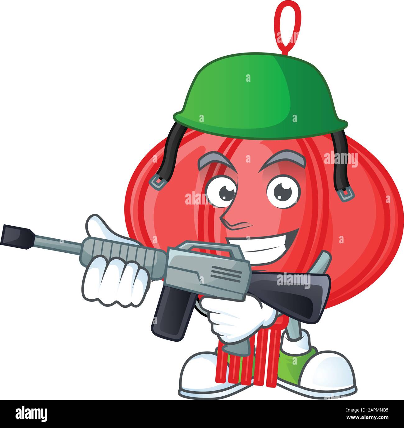 Chinese lampion carton character in an Army uniform with machine gun ...