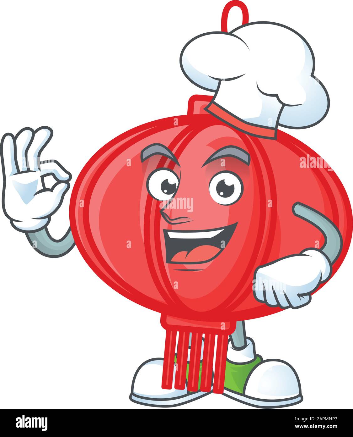 Chinese lampion cartoon character wearing costume of chef and white hat ...