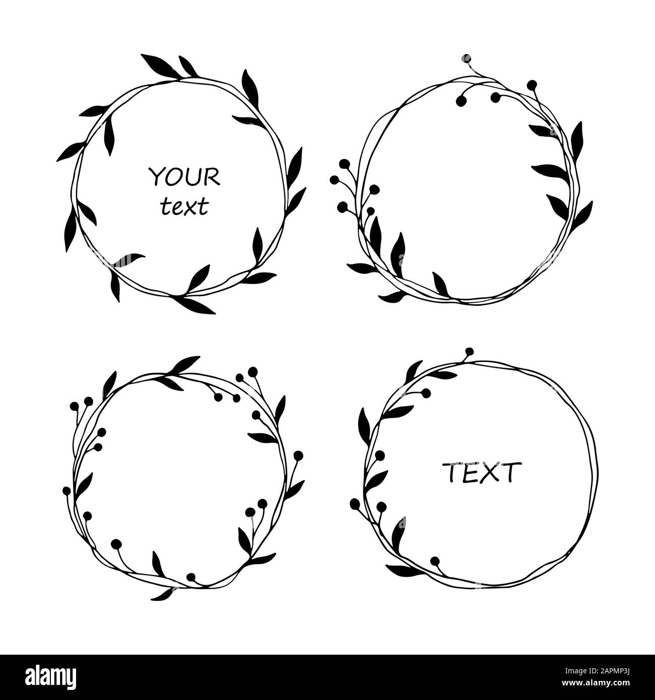 Hand drawn set of cicle floral frame. Border for banner, wedding ...