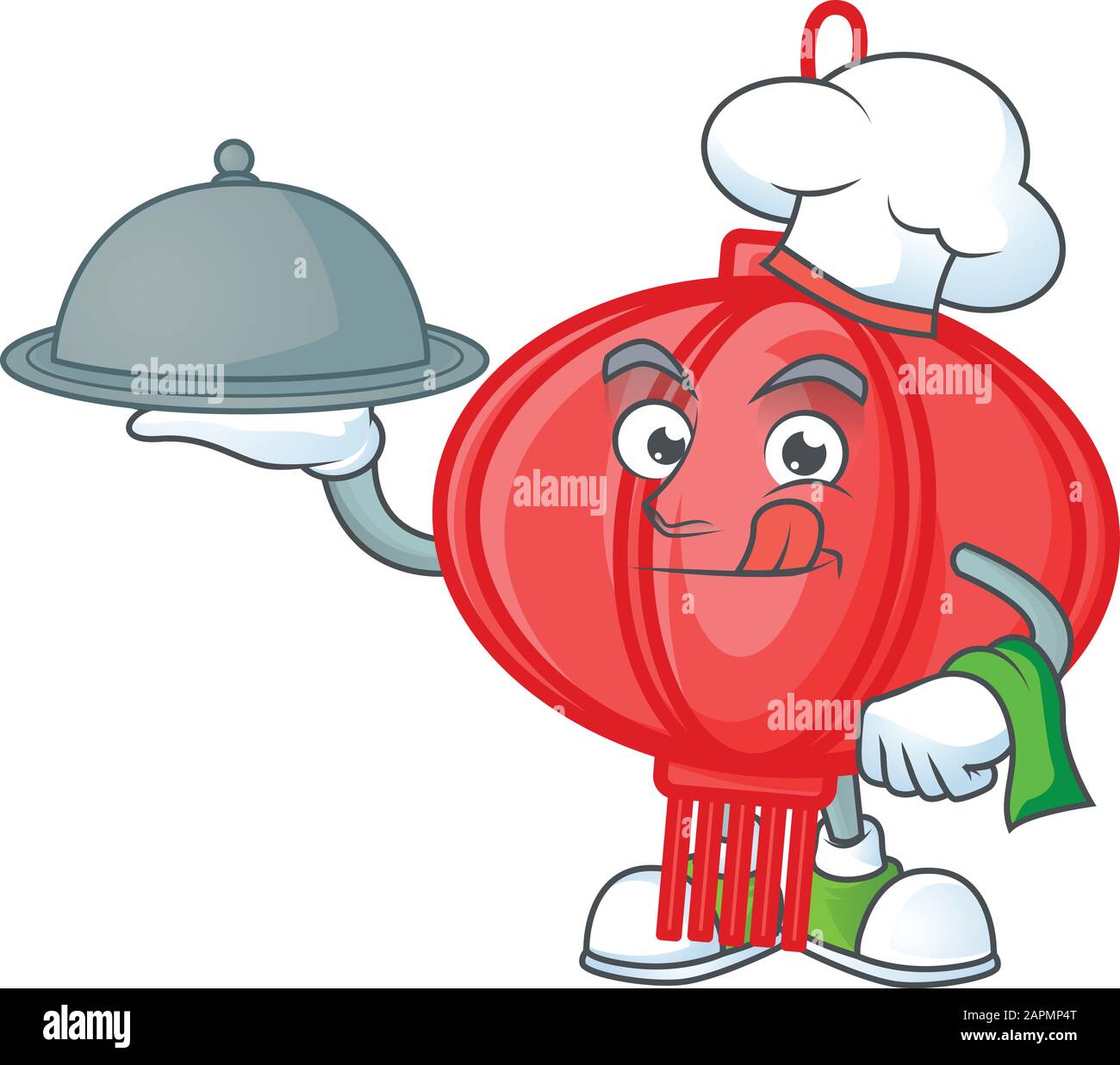 cartoon design of chinese lampion as a Chef having food on tray Stock ...
