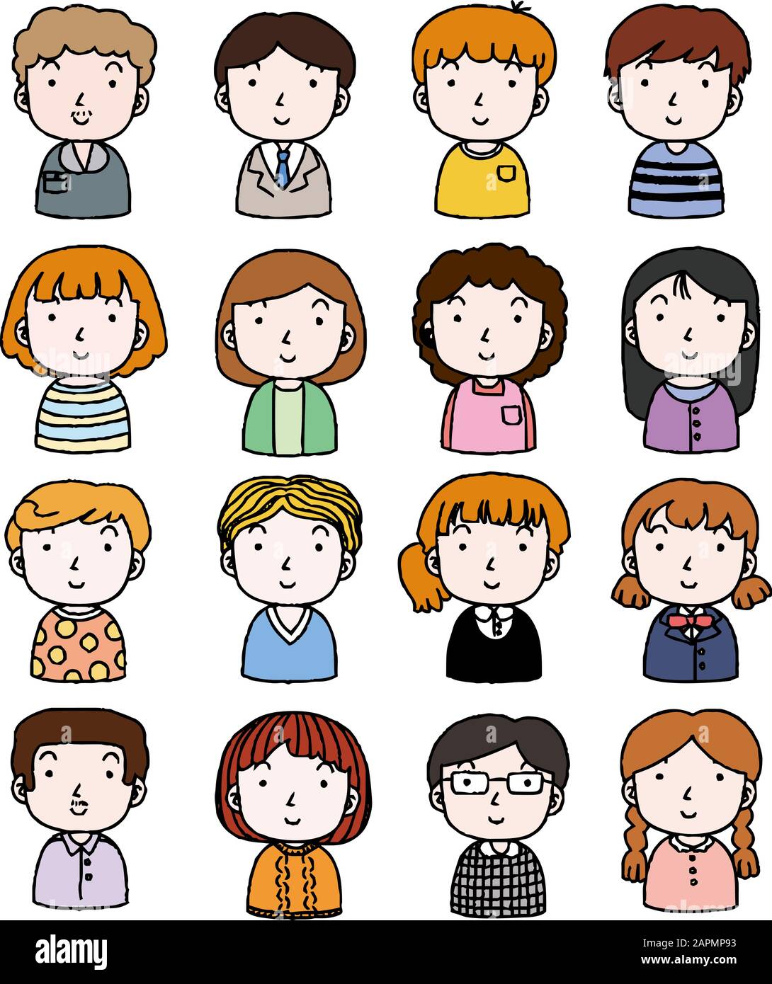 This is a illustration of Hand painted cute Smiling people icon Stock ...