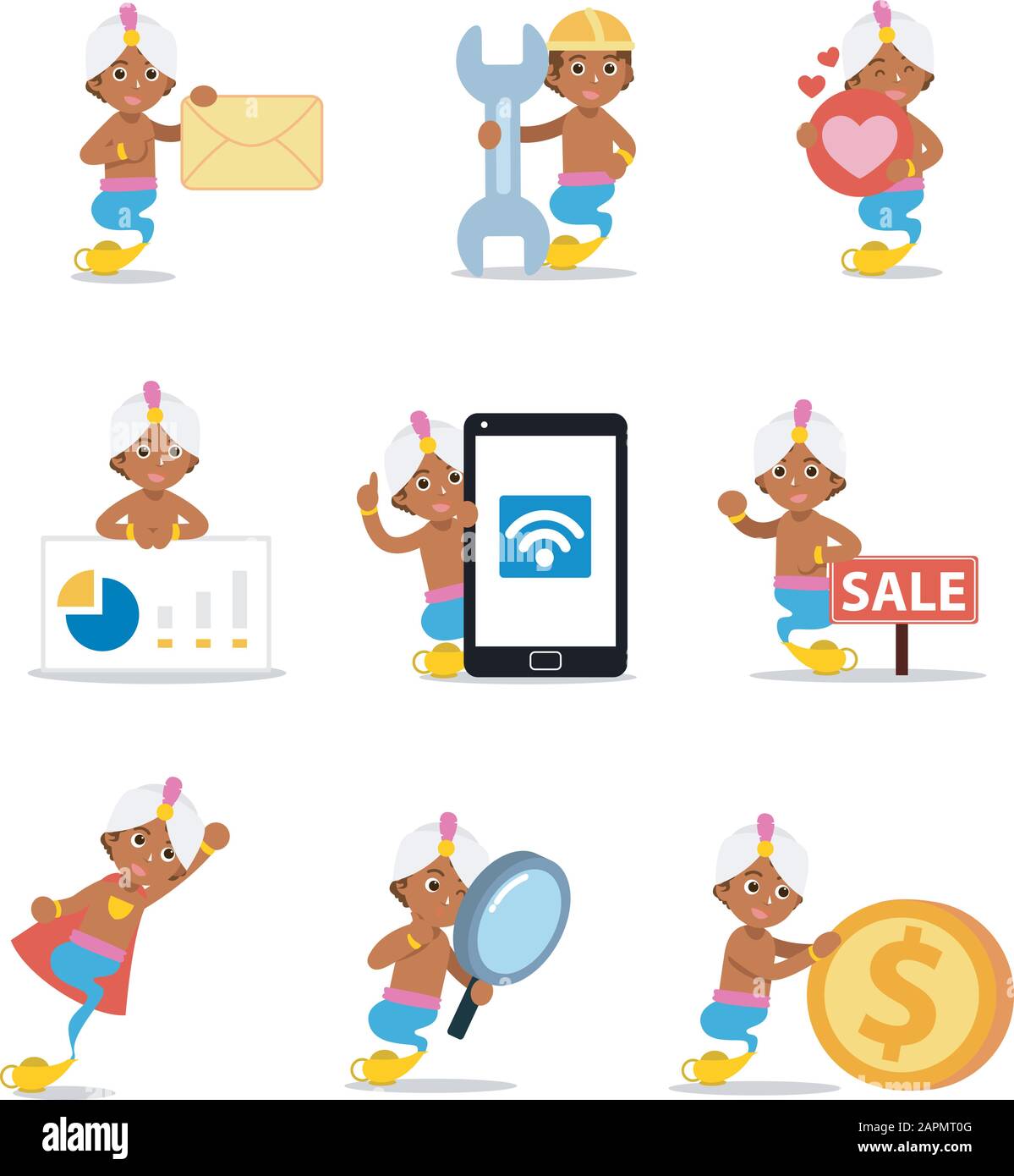 Set of character men genie in a magic lamp Stock Vector Image & Art - Alamy