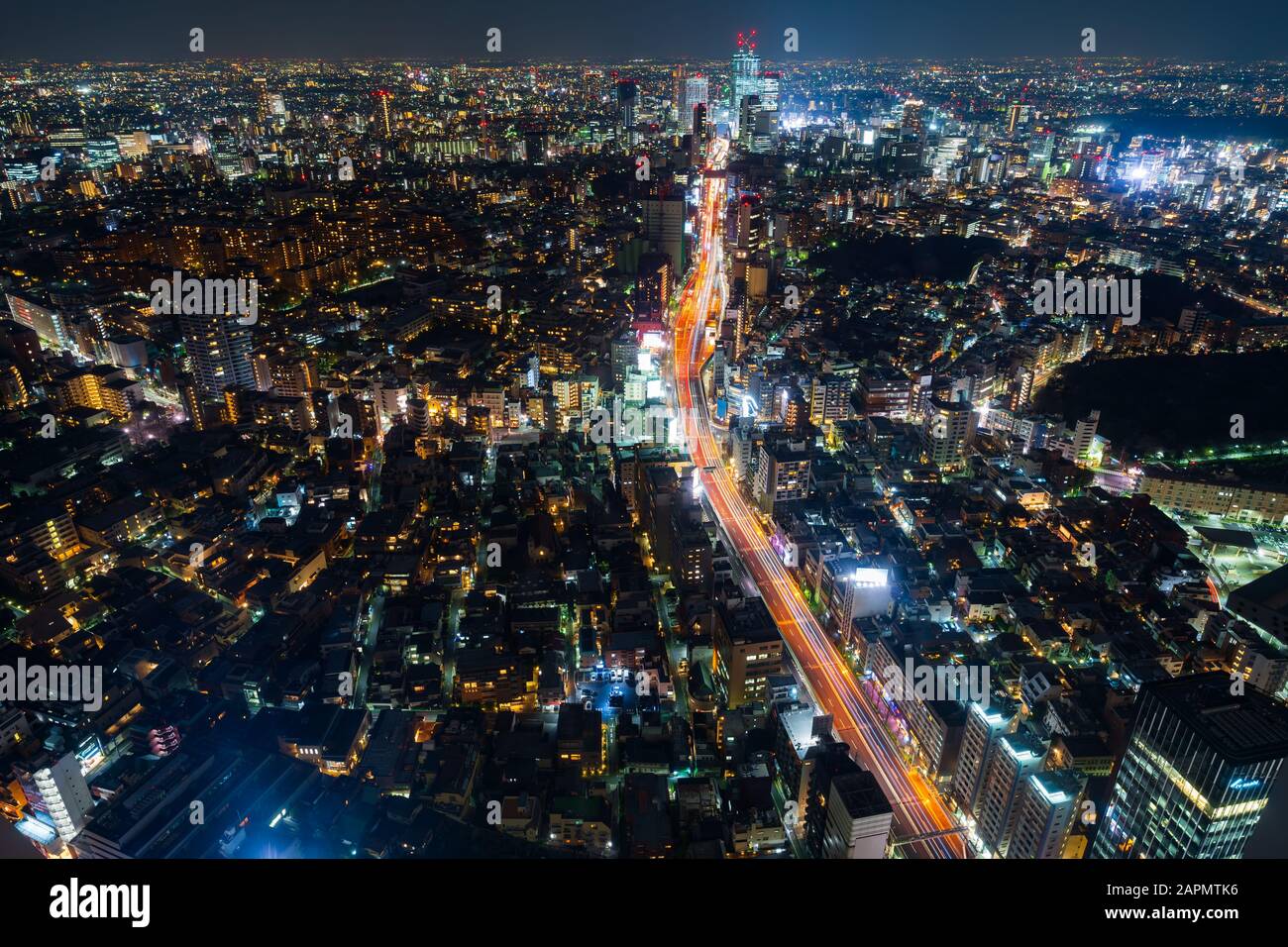 Aerial view of the Metropolitan Expressway no.3 Shibuya Line and city ...