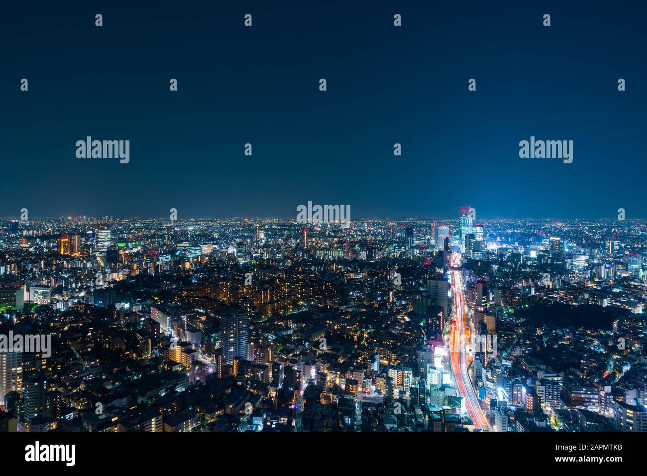 Aerial view of the Metropolitan Expressway no.3 Shibuya Line and city ...
