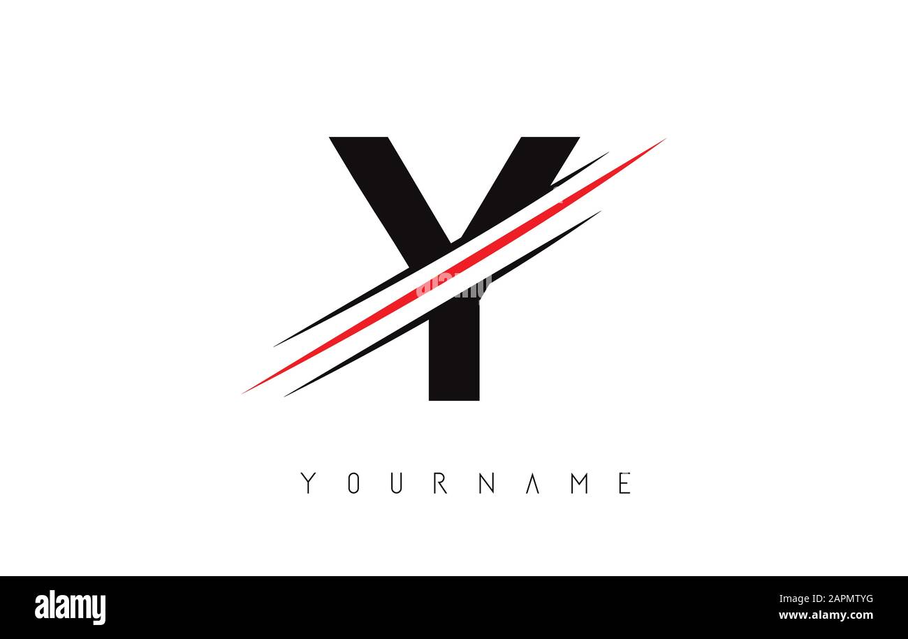 Y Letter Logo Design cutted in the middle with a red line and with ...