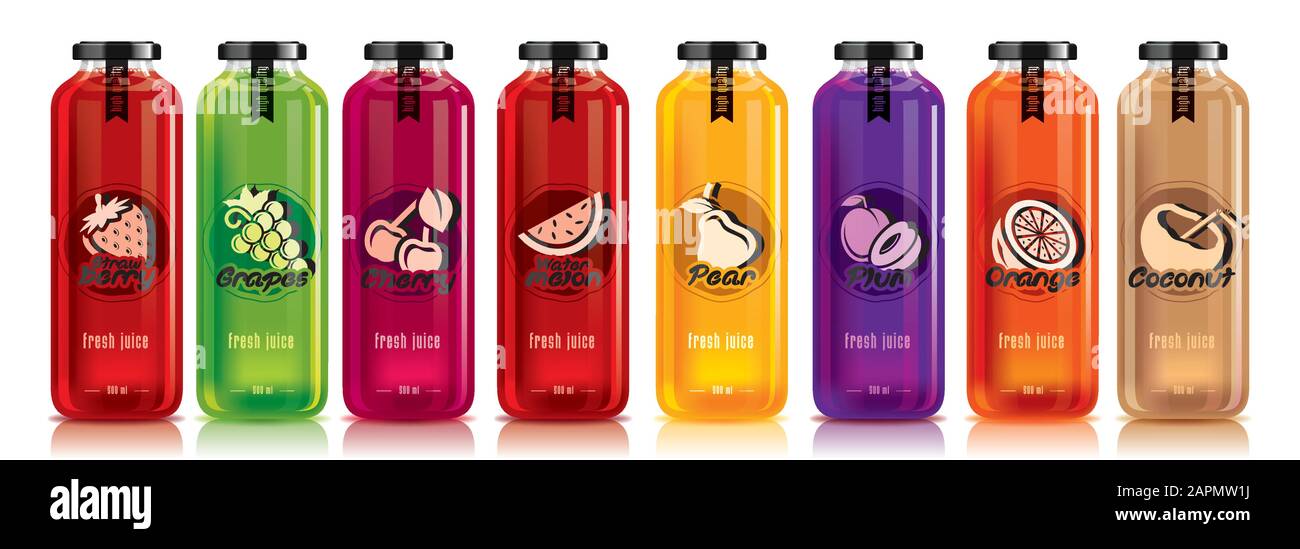 Ready design vector juice, fruit glass bottle set Stock Vector Image ...