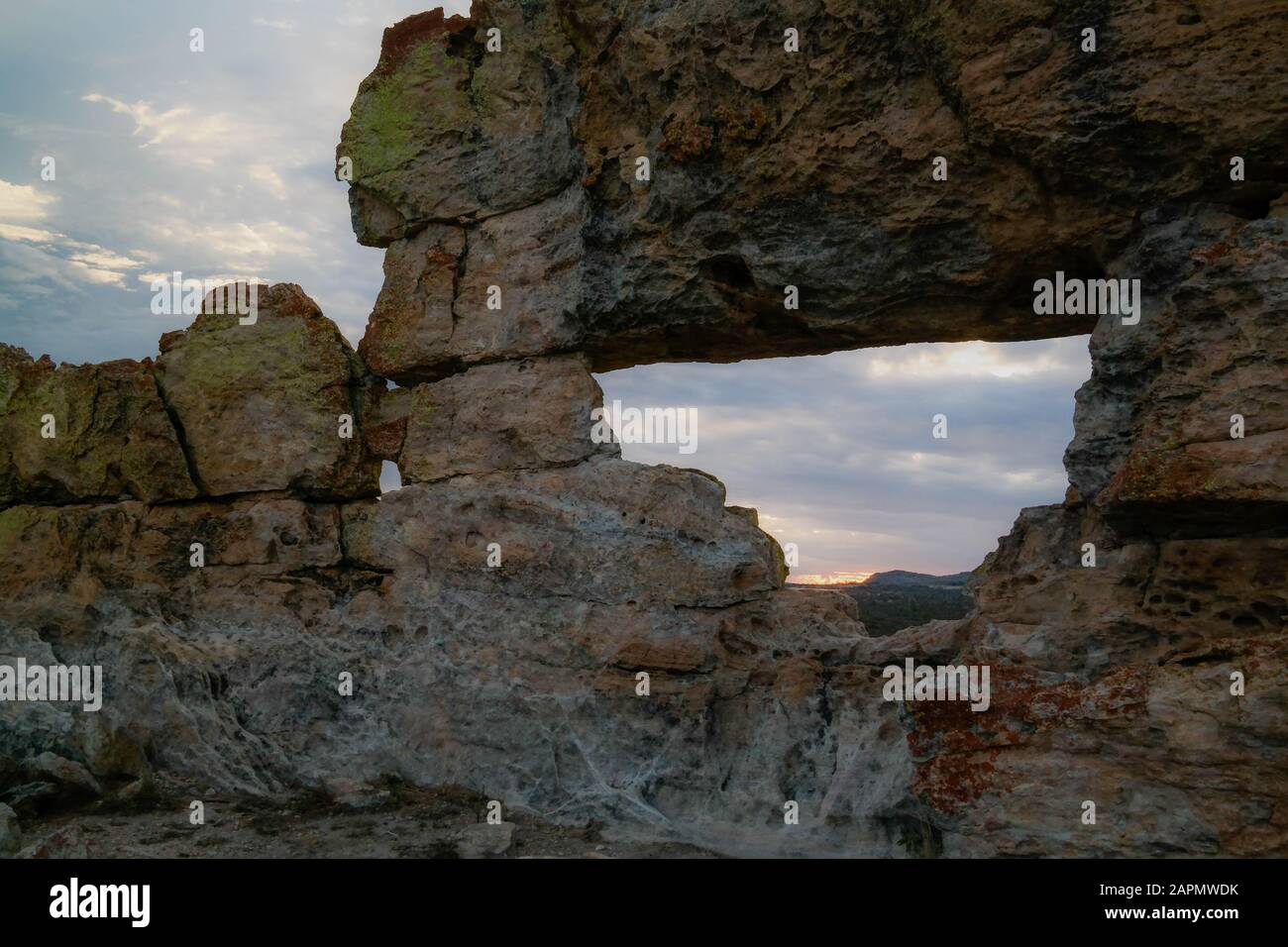 Abstract Rock formation aka window at Isalo national park at sunset in ...