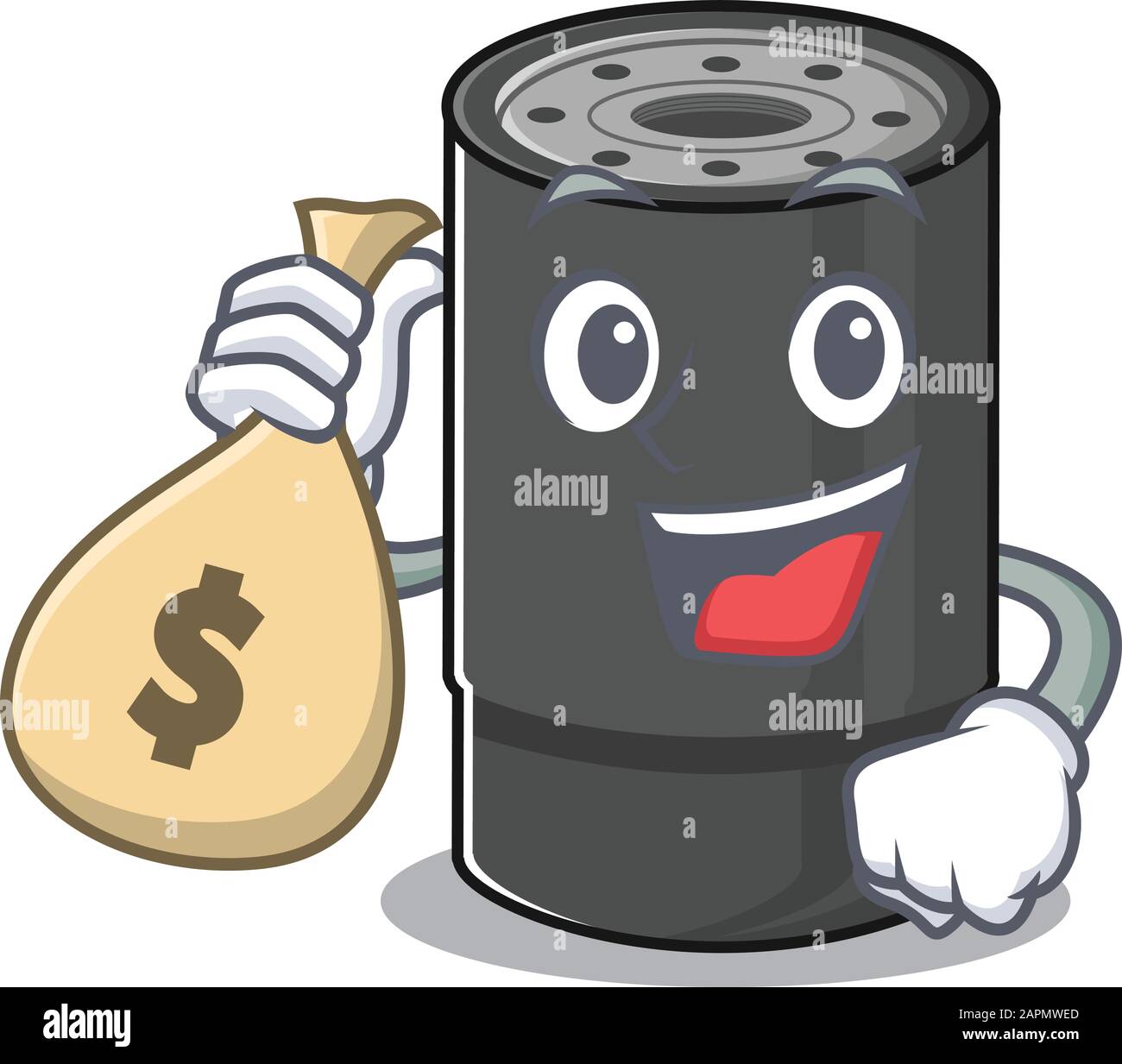 Happy rich oil filter cartoon character with money bag Stock Vector ...