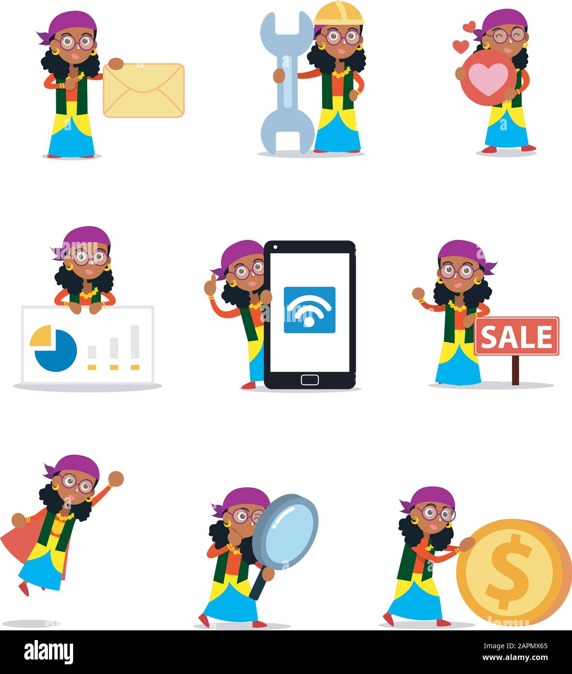 Set of character gypsy woman with magic globe Stock Vector Image & Art ...